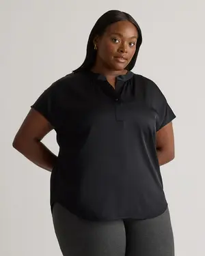 Quince Washable Stretch Silk Dolman Sleeve Blouse - Black
