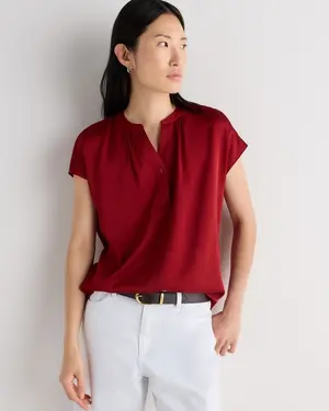 Quince Washable Stretch Silk Dolman Sleeve Blouse - Clay Red