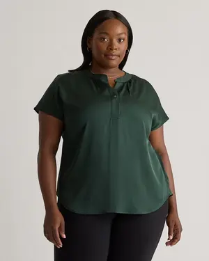 Quince Washable Stretch Silk Dolman Sleeve Blouse - Forest Green