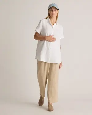 Quince 100% European Linen Maternity Camp Shirt - White