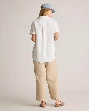 Quince 100% European Linen Maternity Camp Shirt - White