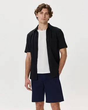 Quince Slub Short Sleeve Button Up Shirt - Bold Black
