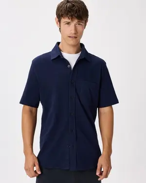 Quince Slub Short Sleeve Button Up Shirt - Deep Navy
