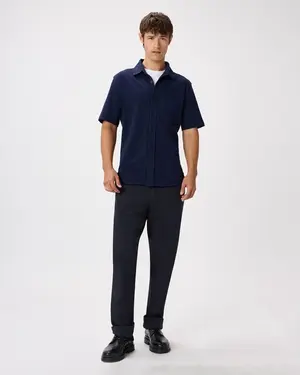 Quince Slub Short Sleeve Button Up Shirt - Deep Navy
