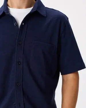 Quince Slub Short Sleeve Button Up Shirt - Deep Navy