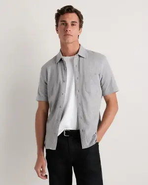 Quince Slub Short Sleeve Button Up Shirt - Heather Grey