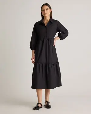 Quince Poplin Midi Tunic Dress - Black