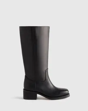 Quince Quince Italian Leather Knee-High Block Heel Boots Black
