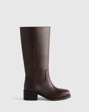 Quince Italian Leather Block Heel Boots - Coffee Bean