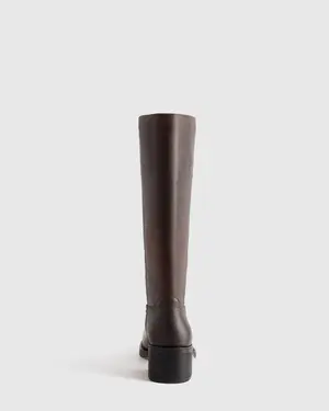 Quince Italian Leather Block Heel Boots - Coffee Bean