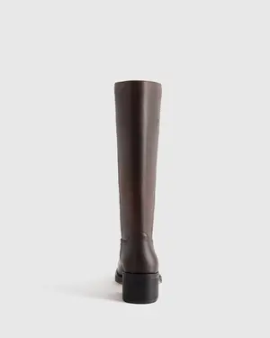 Quince Italian Leather Knee-high Block Heel Boots - Coffee Bean