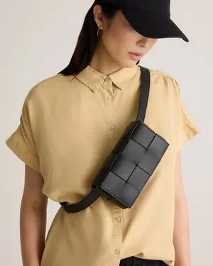 Quince Italian Leather Handwoven Box Belt Bag - Black