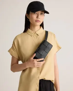 Quince Italian Leather Handwoven Box Belt Bag - Black