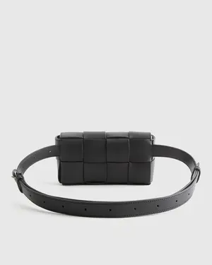 Quince Italian Leather Handwoven Box Belt Bag - Black