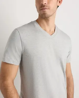 Quince 100% Pima Cotton Luxe Touch V-neck T-shirt - Heather Grey
