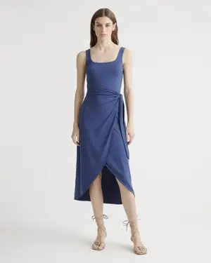 Quince Tencel Jersey Side Tie Midi Dress - Navy