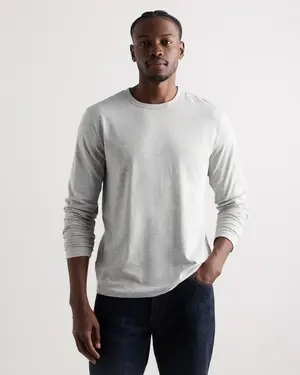 Quince 100% Pima Cotton Luxe Touch Long Sleeve T-shirt - Heather Grey