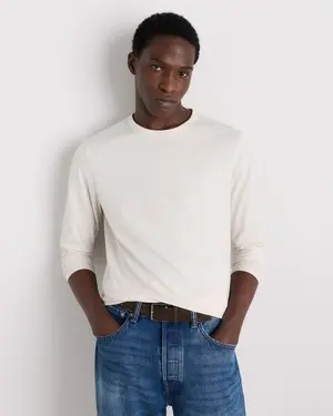 Quince 100% Pima Cotton Luxe Touch Long Sleeve T-shirt - Heather Oatmeal
