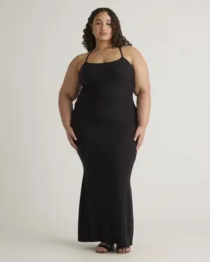 Quince Tencel Rib Knit Maxi Slip Dress - Black