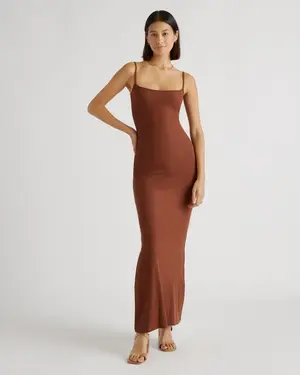 Quince Tencel Rib Knit Maxi Slip Dress - Brown