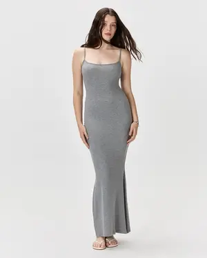 Quince Tencel Rib Knit Maxi Slip Dress - Heather Grey