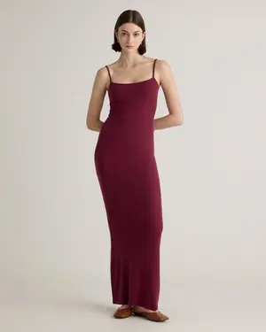 Quince Tencel Rib Knit Maxi Slip Dress - Wine