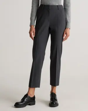 Quince Italian Wool Slim Leg Ankle Trousers Coal Melange