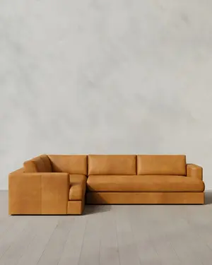 Quince Sierra Curved Arm L Sectional In Leather - Scotch