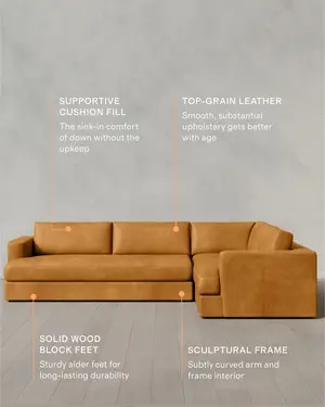 Quince Sierra Curved Arm L Sectional In Leather - Scotch