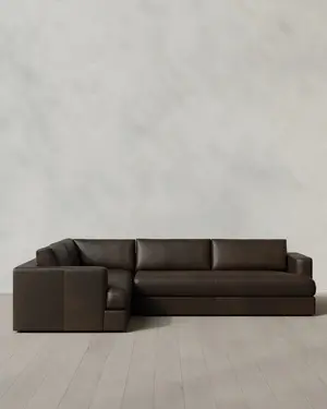 Quince Sierra Curved Arm L Sectional In Leather Smoke