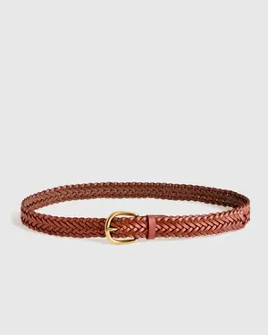 Quince European Leather Braided Belt - Saddle