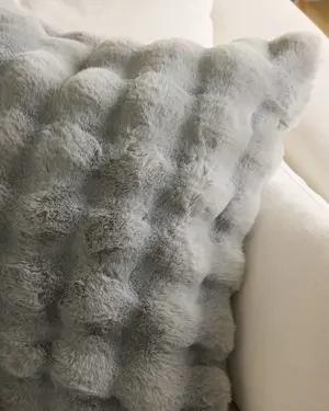 Quince Ruched Faux Fur Pillow Cover - Glacier