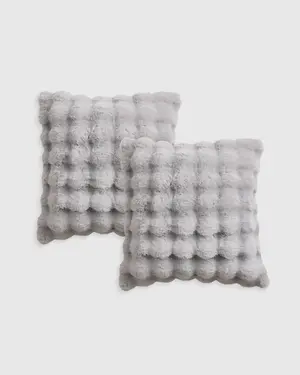 Quince Ruched Faux Fur Pillow Cover - Glacier