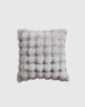 Quince Ruched Faux Fur Pillow Cover - Glacier