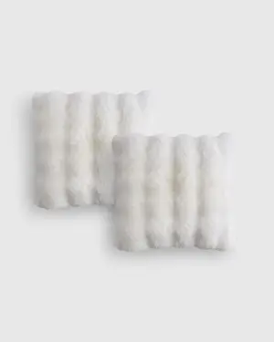 Quince Ruched Faux Fur Pillow Cover - Ivory