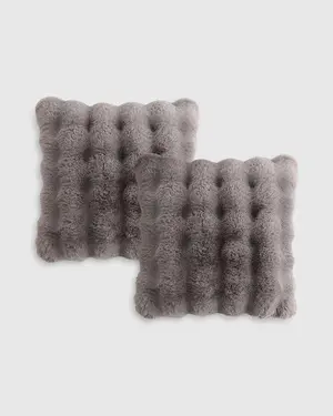 Quince Ruched Faux Fur Pillow Cover - Pewter