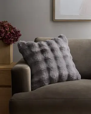 Quince Ruched Faux Fur Pillow Cover - Pewter