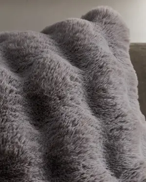 Quince Ruched Faux Fur Pillow Cover - Pewter