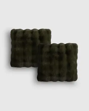 Quince Ruched Faux Fur Pillow Cover - Pine