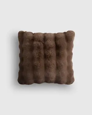 Quince Ruched Faux Fur Pillow Cover - Walnut