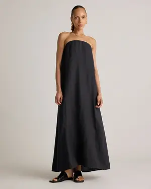 Quince 100% European Linen Strapless Maxi Dress - Black
