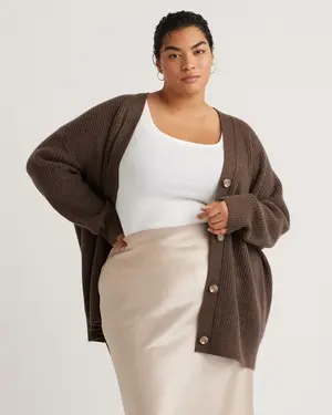 Quince Mongolian Cashmere Oversized Boyfriend Cardigan - Brown
