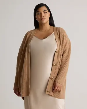 Quince Mongolian Cashmere Oversized Boyfriend Cardigan - Camel