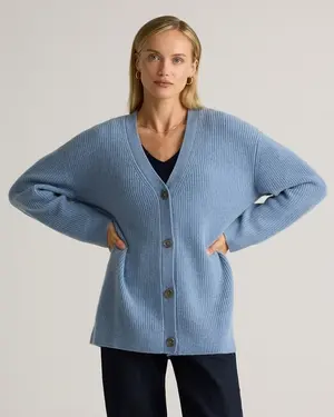 Quince Mongolian Cashmere Oversized Boyfriend Cardigan - Faded Denim