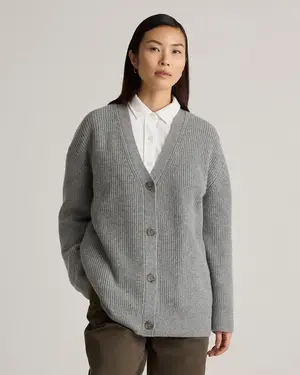 Quince Mongolian Cashmere Oversized Boyfriend Cardigan - Heather Grey