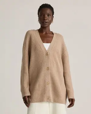 Quince Mongolian Cashmere Oversized Boyfriend Cardigan - Oatmeal