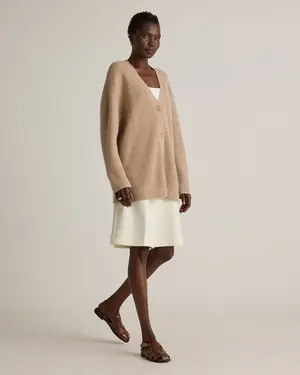 Quince Mongolian Cashmere Oversized Boyfriend Cardigan - Oatmeal
