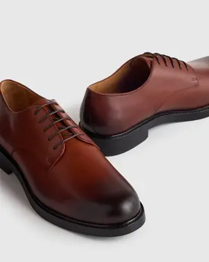 Quince Calfskin Leather Derby - Brandy