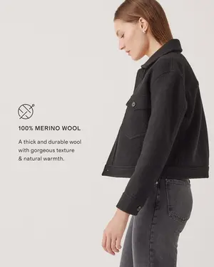 Quince 100% Merino Wool Cropped Shirt Jacket - Black