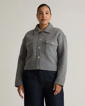 Quince Merino Wool Cropped Shirt Jacket - Heather Grey